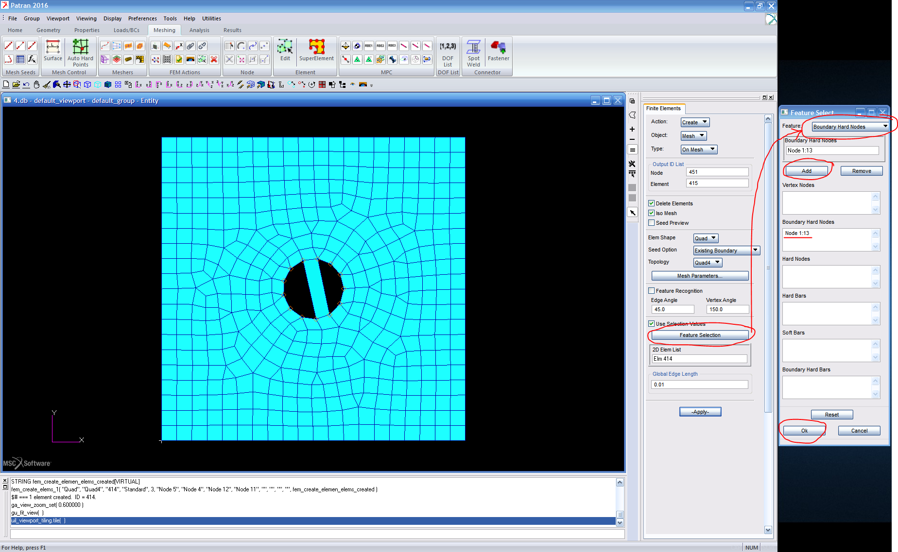 How to fill holes in the mesh without geometry in Patran?