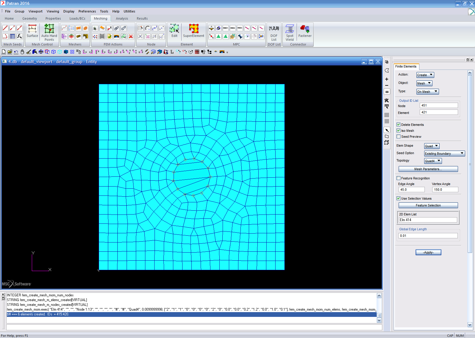 How to fill holes in the mesh without geometry in Patran?